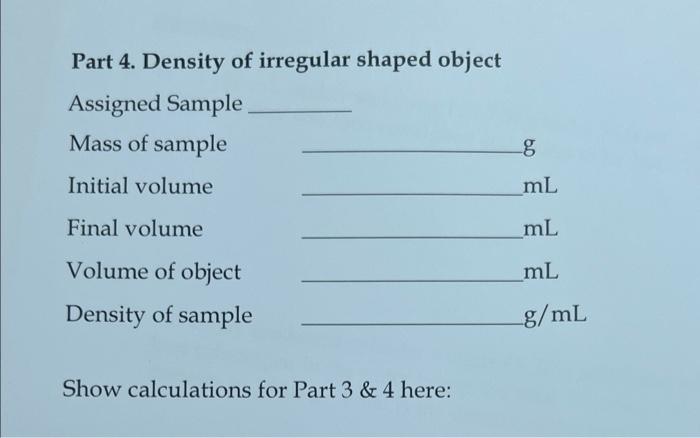 Solved Part 2. Density of fluid Mass of beaker Mass of | Chegg.com
