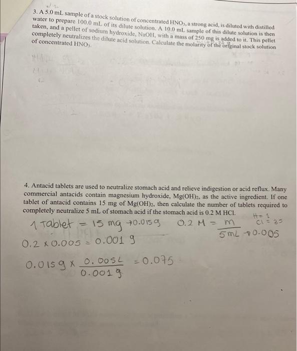 Solved 3. A 5.0 mL sample of a stock solution of | Chegg.com