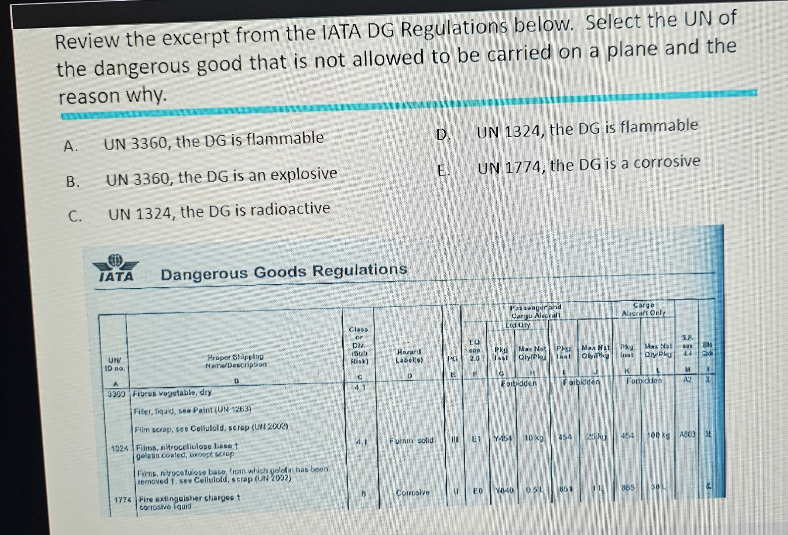 Solved Review the excerpt from the IATA DG Regulations | Chegg.com