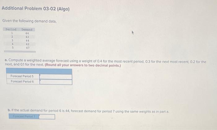 Solved Additional Problem 03-02 (Algo) Given the following | Chegg.com