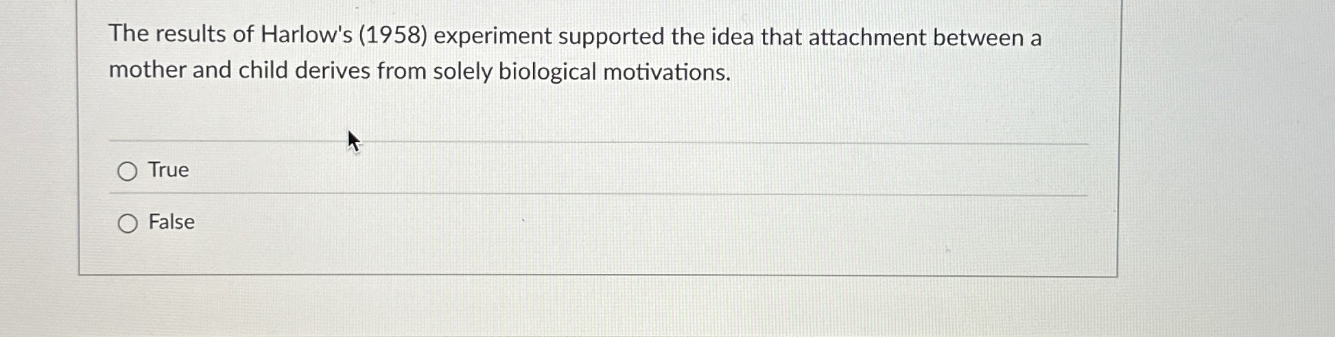 Solved The results of Harlow's (1958) ﻿experiment supported | Chegg.com