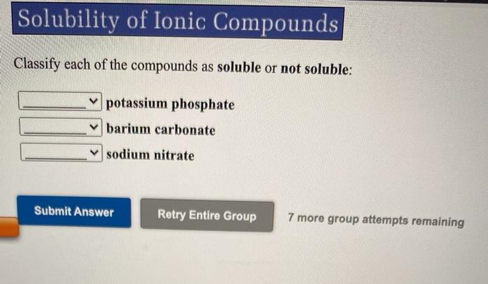 Solved Solubility of Ionic Compounds Classify each of the | Chegg.com