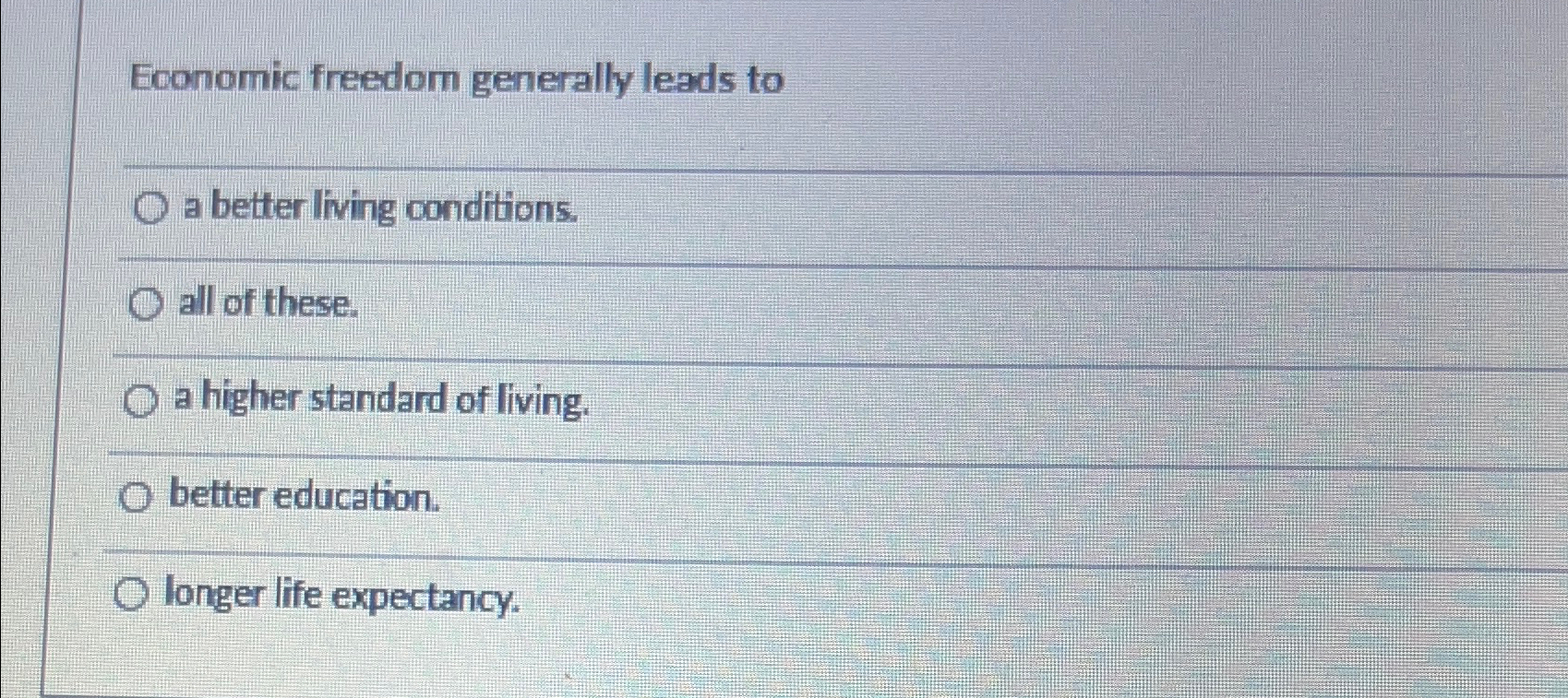 Solved Economic freedom generally leads toa better living | Chegg.com