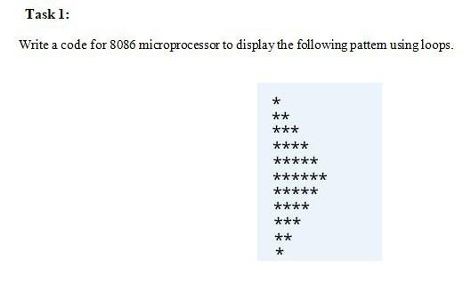 Solved Task 1: Write a code for 8086 microprocessor to | Chegg.com