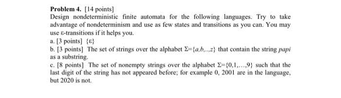 Solved Problem 4. [14 points) Design nondeterministic finite | Chegg.com