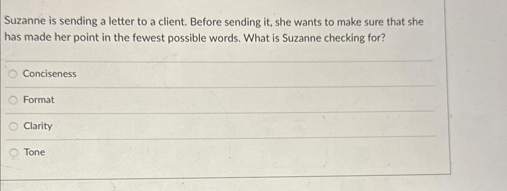 Solved Suzanne is sending a letter to a client. Before | Chegg.com