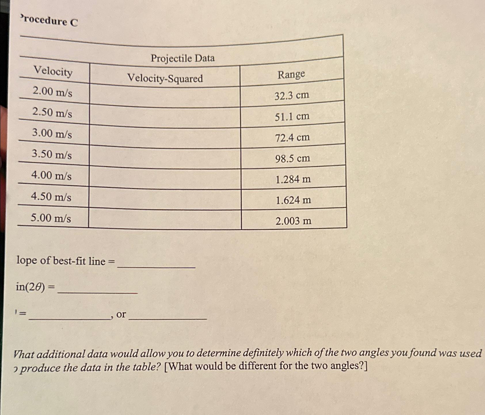 Solved 'rocedure C\table[[Projectile | Chegg.com