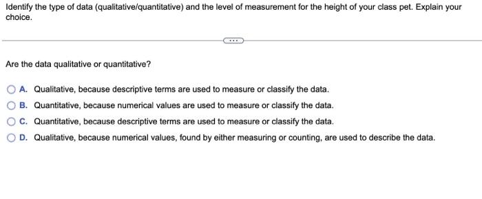 Solved Identify the type of data (qualitative/quantitative) | Chegg.com