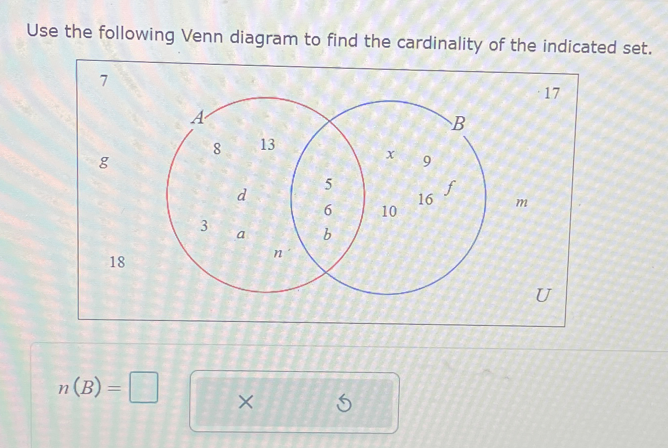 Solved Use the following Venn diagram to find the | Chegg.com