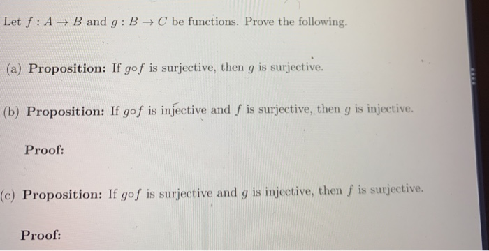 Solved Let f: A B and g: B C be functions. Prove the | Chegg.com
