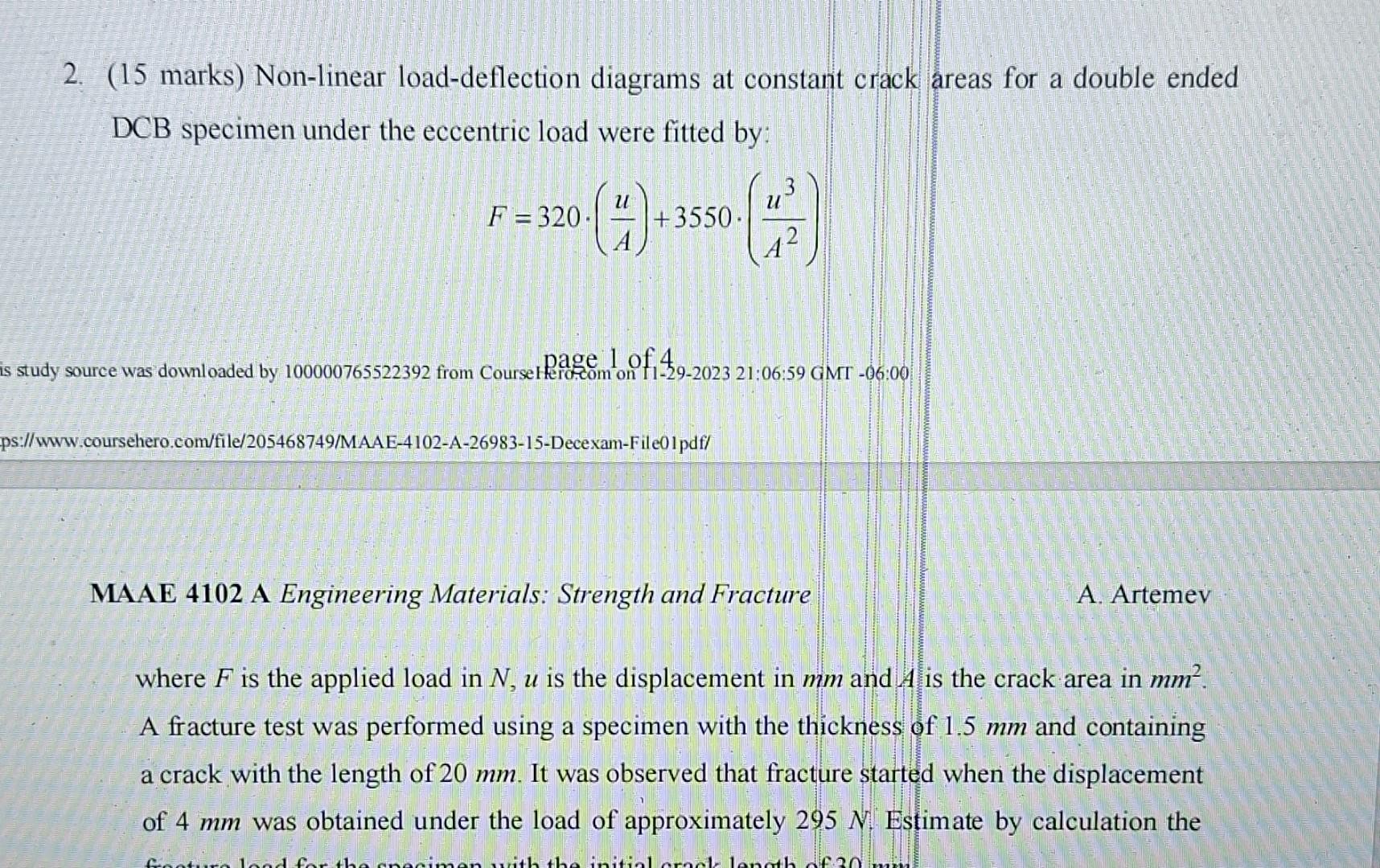 2. (15 marks) Non-linear load-deflection diagrams at | Chegg.com