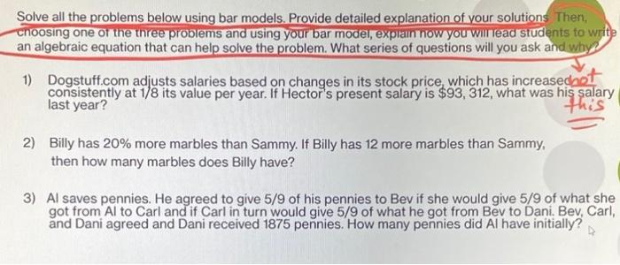 Solved Solve all the problems below using bar models. | Chegg.com
