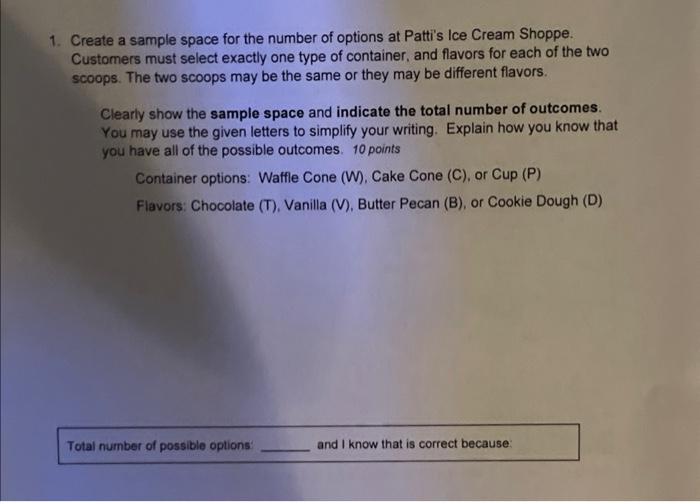 Solved 1. Create a sample space for the number of options at | Chegg.com