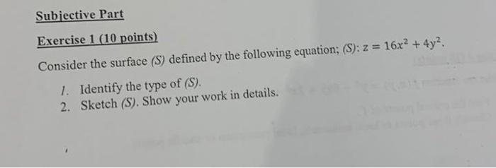Solved Subjective Part Exercise 1 (10 points) Consider the | Chegg.com