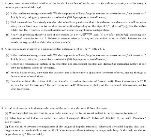 A point mass moves without friction on the inside of | Chegg.com