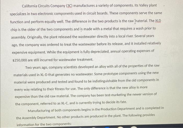 Solved California Circuits Company (3C) manufactures a | Chegg.com