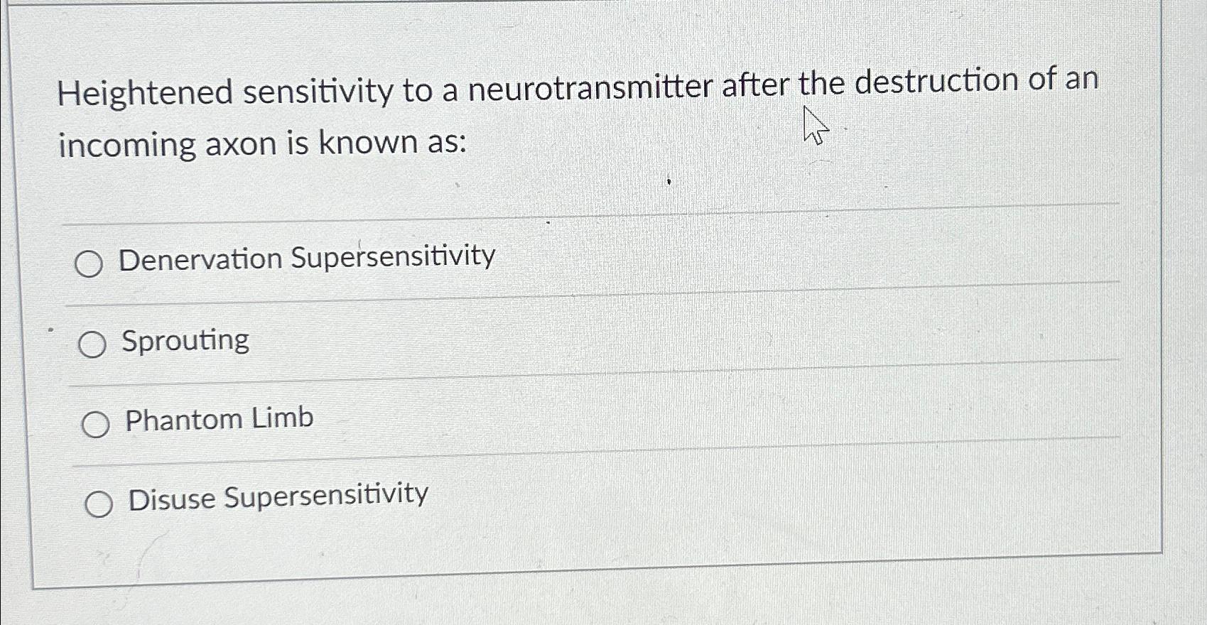 Solved Heightened sensitivity to a neurotransmitter after | Chegg.com