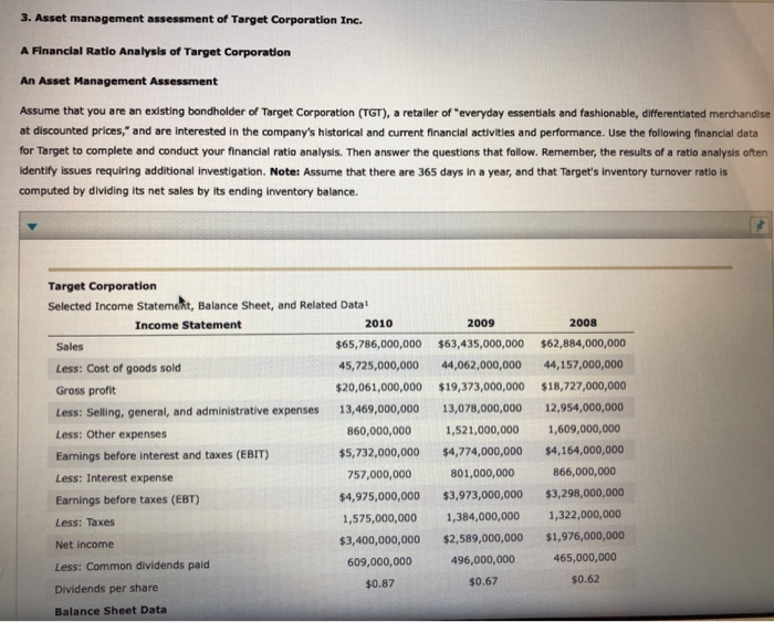 Solved 3. Asset management assessment of Target Corporation | Chegg.com