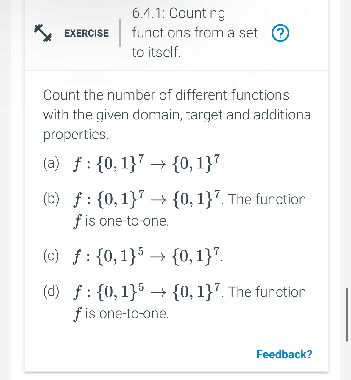 Solved 6.4.1: CountingEXERCISEfunctions from a set to | Chegg.com