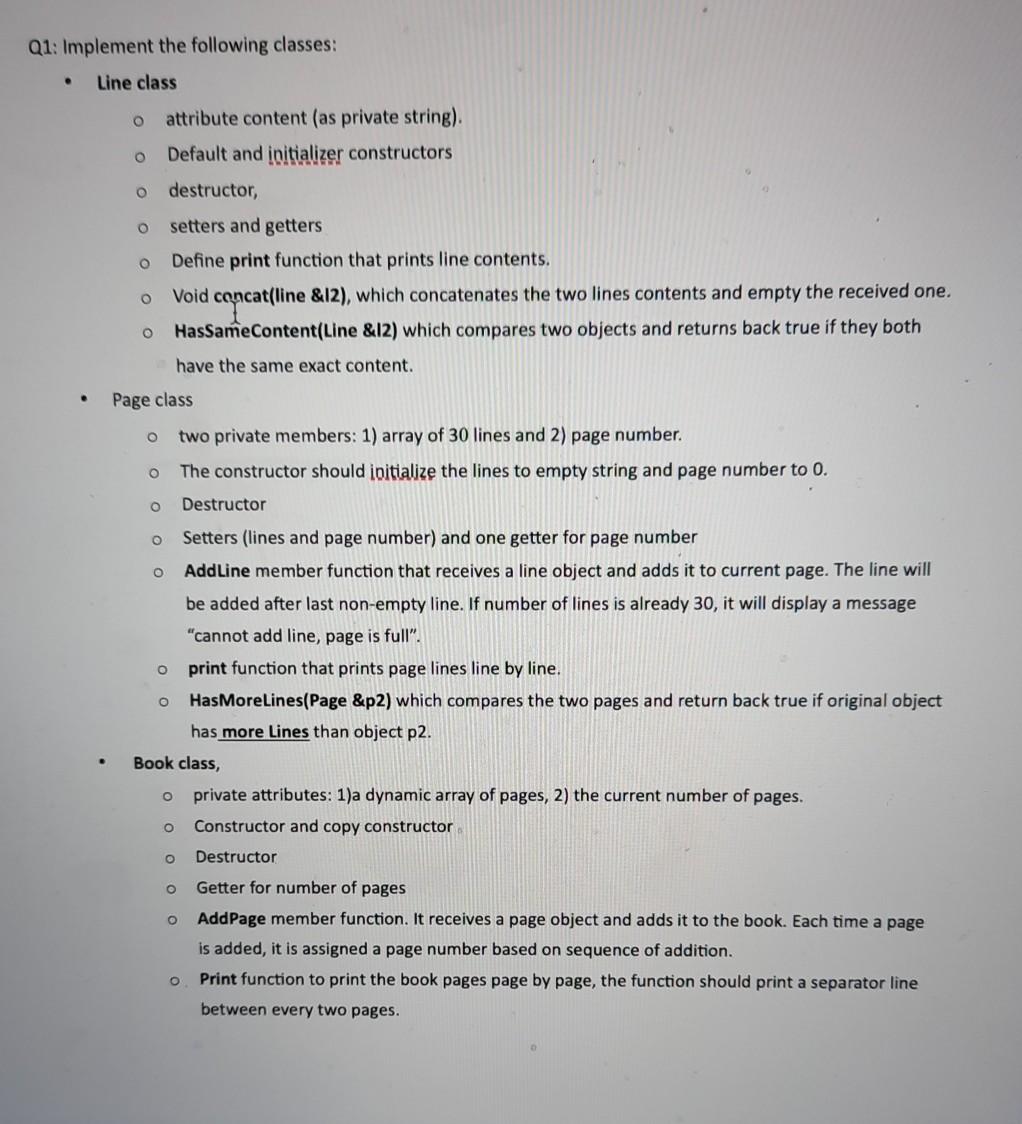 Solved Q1 Implement The Following Classes Line Class O 2389