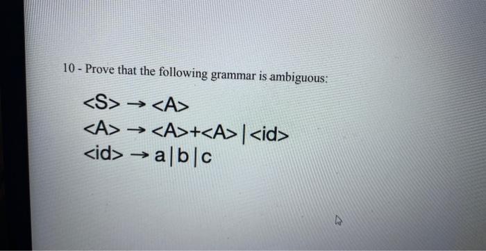 Solved 10 - Prove that the following grammar is ambiguous: | Chegg.com