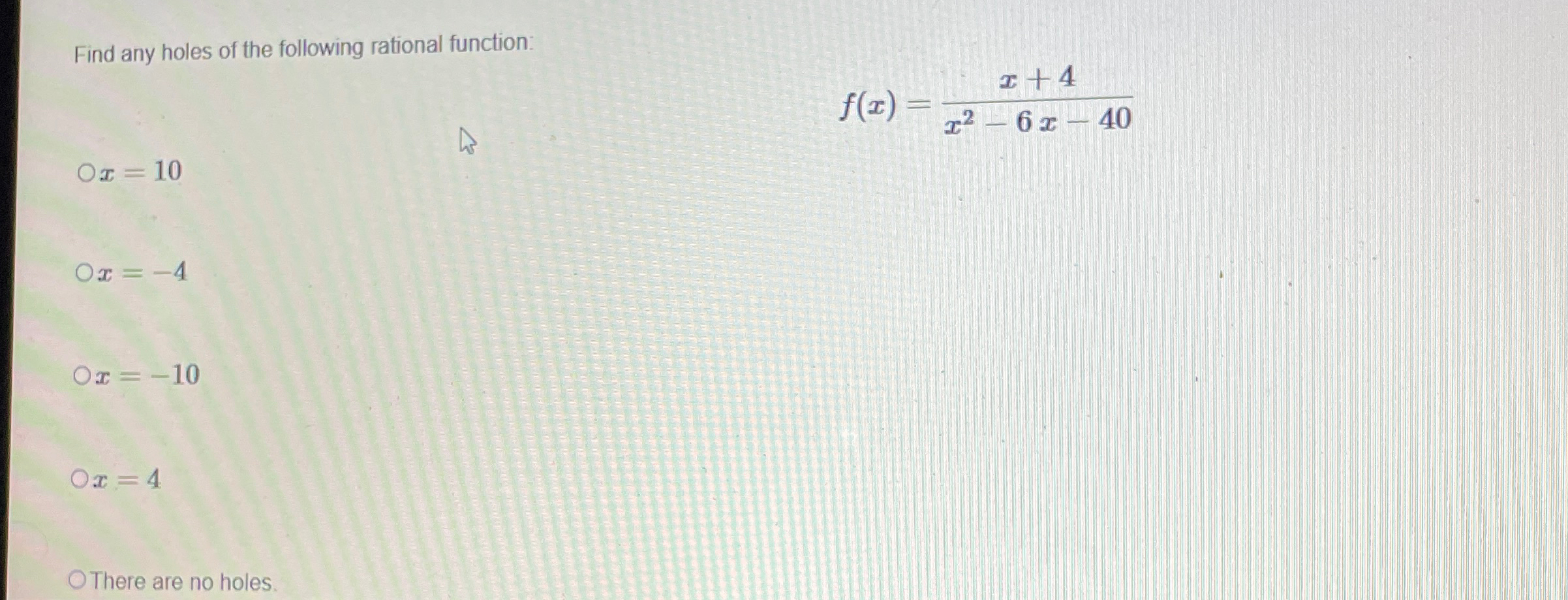 Solved Find any holes of the following rational | Chegg.com