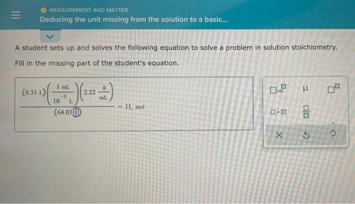 Solved MEASUREMENT AND MATTER Deducing the unit missing from | Chegg.com