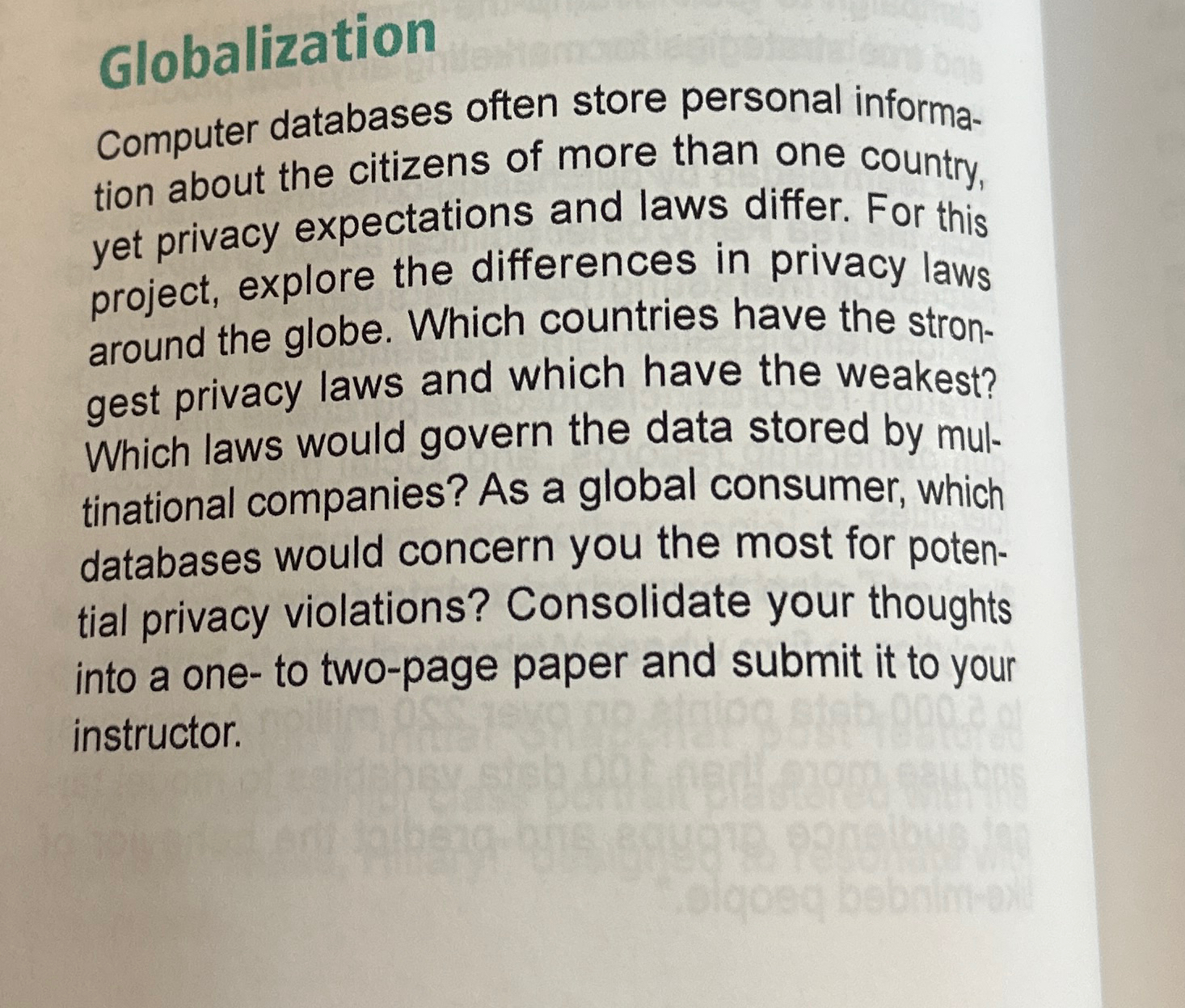 Solved GlobalizationComputer databases often store personal | Chegg.com