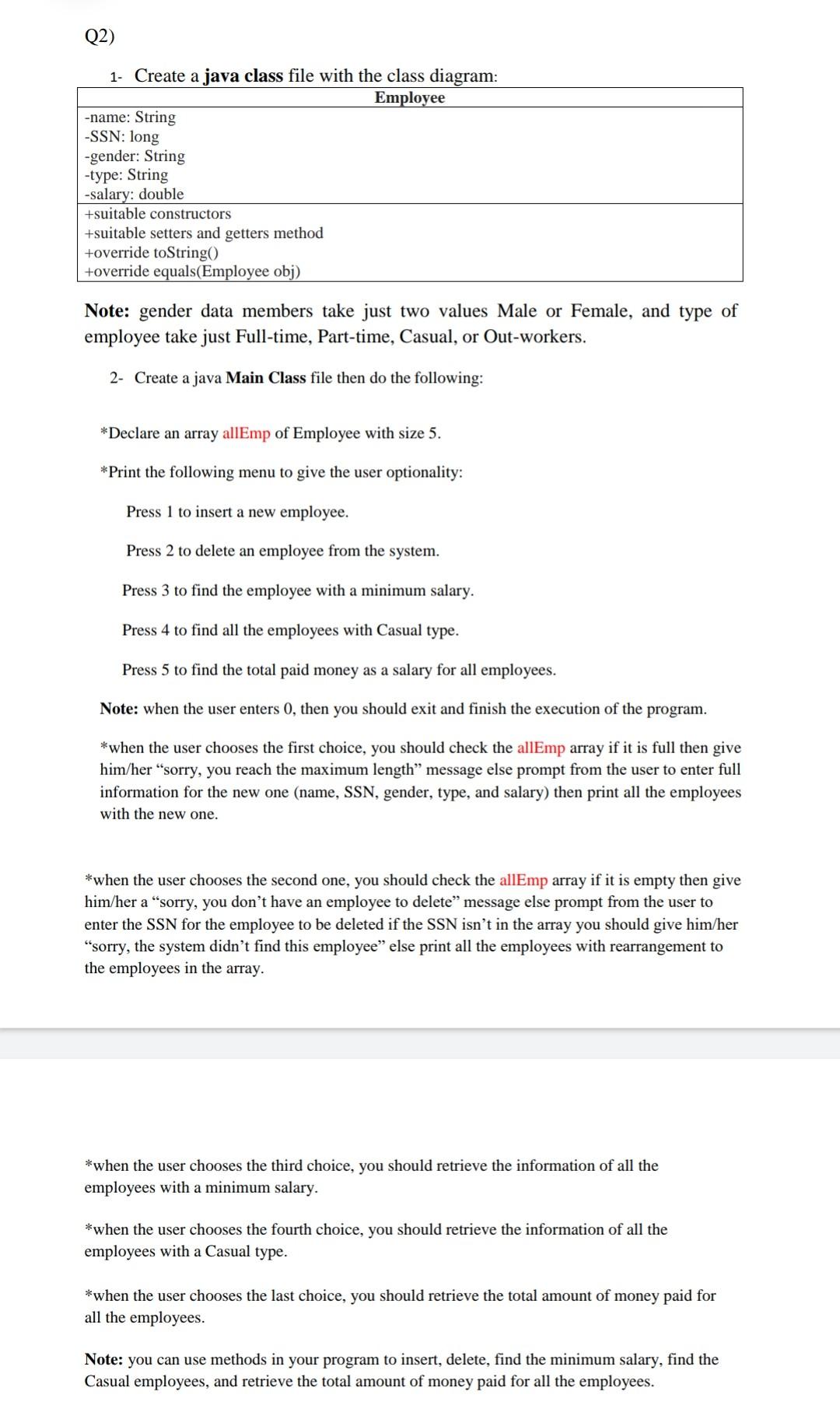Solved Q2) 1- Create a java class file with the class | Chegg.com