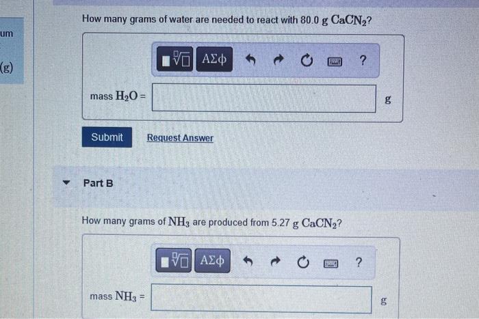 Solved Calcium cyanamide reacts with water to form calcium | Chegg.com