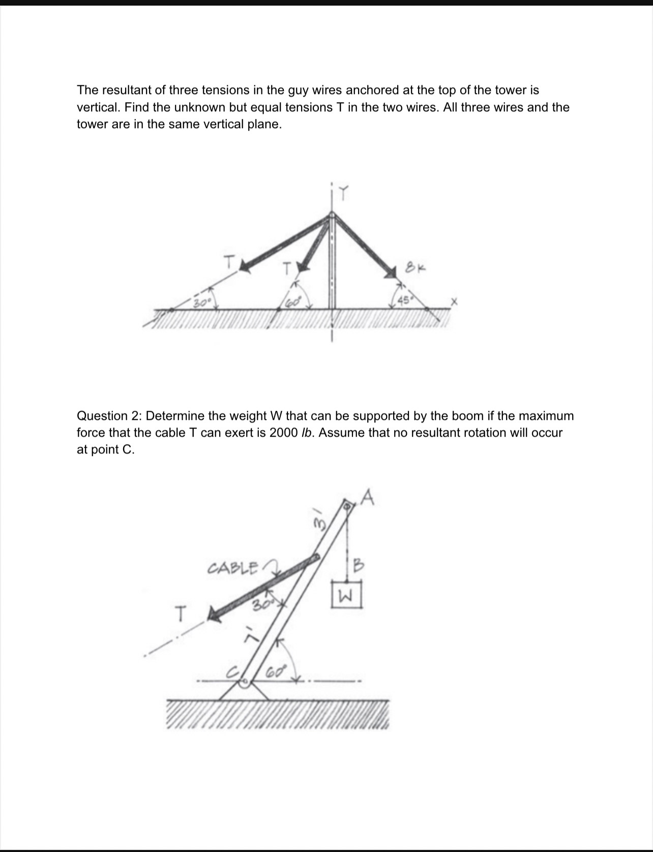 Solved The resultant of three tensions in the guy wires | Chegg.com