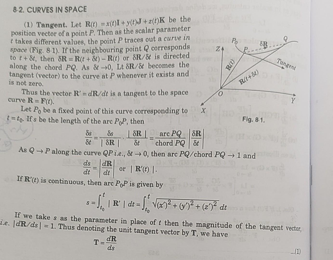 Solved 8.2. CURVES IN SPACE (1) Tangent. Let | Chegg.com