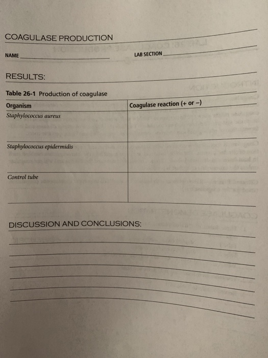 Solved LAB 26: COAGULASE PRODUCTION INTRODUCTION: Coagulase | Chegg.com
