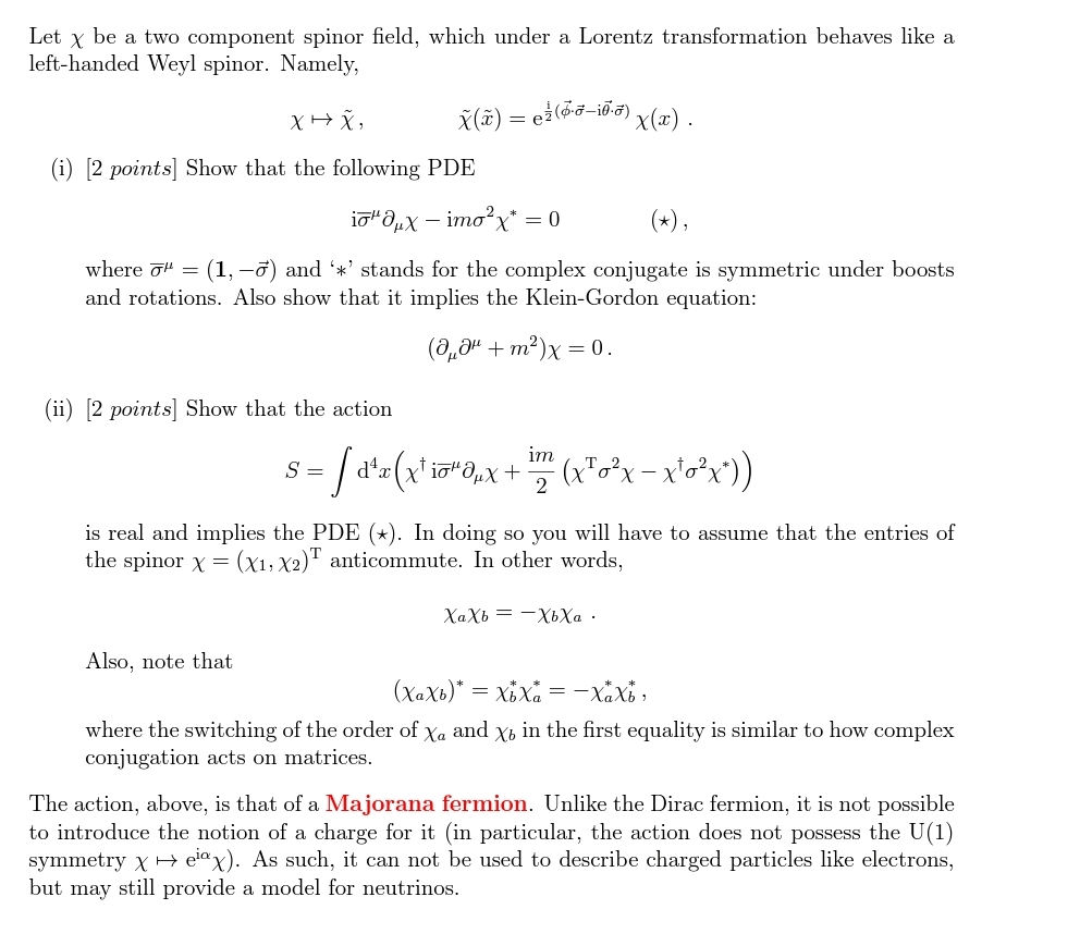 Solved Let χ ﻿be a two component spinor field, which under a | Chegg.com