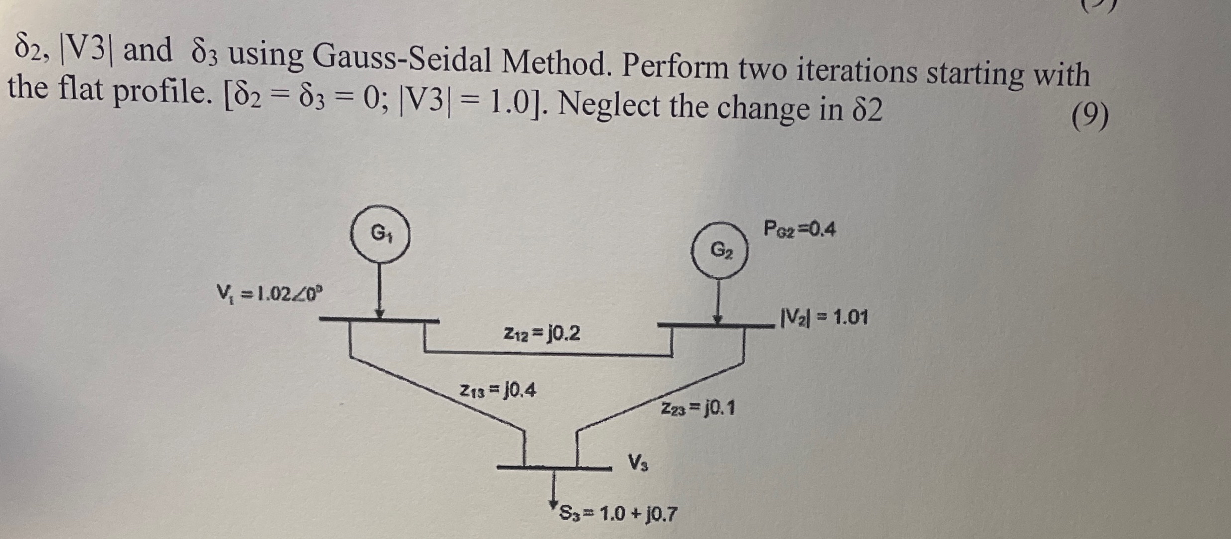 Solved δ2v3 ﻿and δ3 ﻿using Gauss Seidal Method Perform 2619