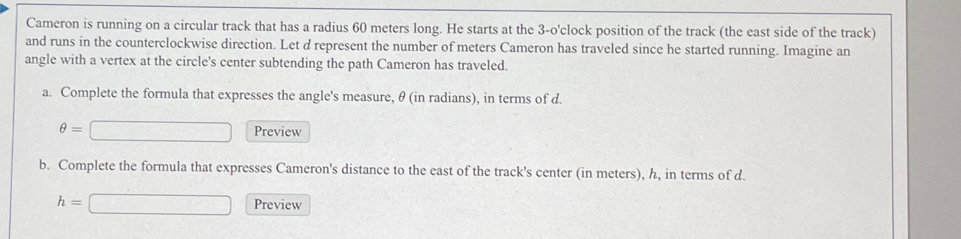 Solved Cameron is running on a circular track that has a | Chegg.com