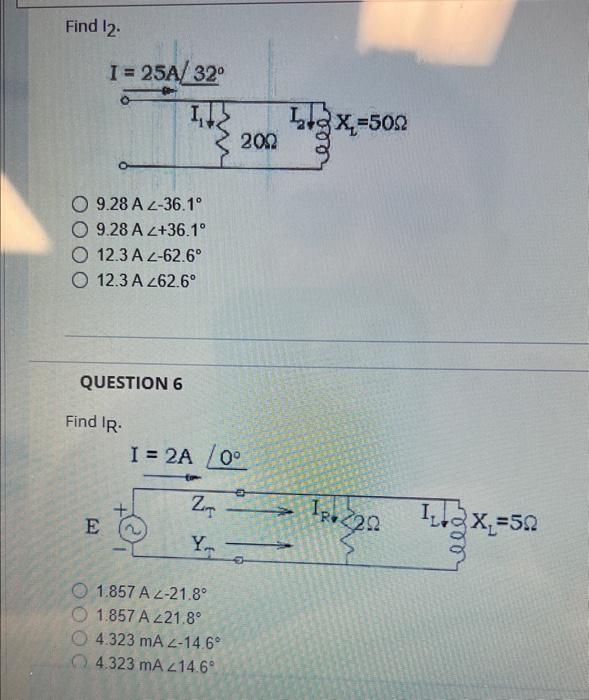 Solved Find I2. 9.28 A∠−36.1∘9.28 A∠+36.1∘12.3 A∠−62.6∘12.3 | Chegg.com