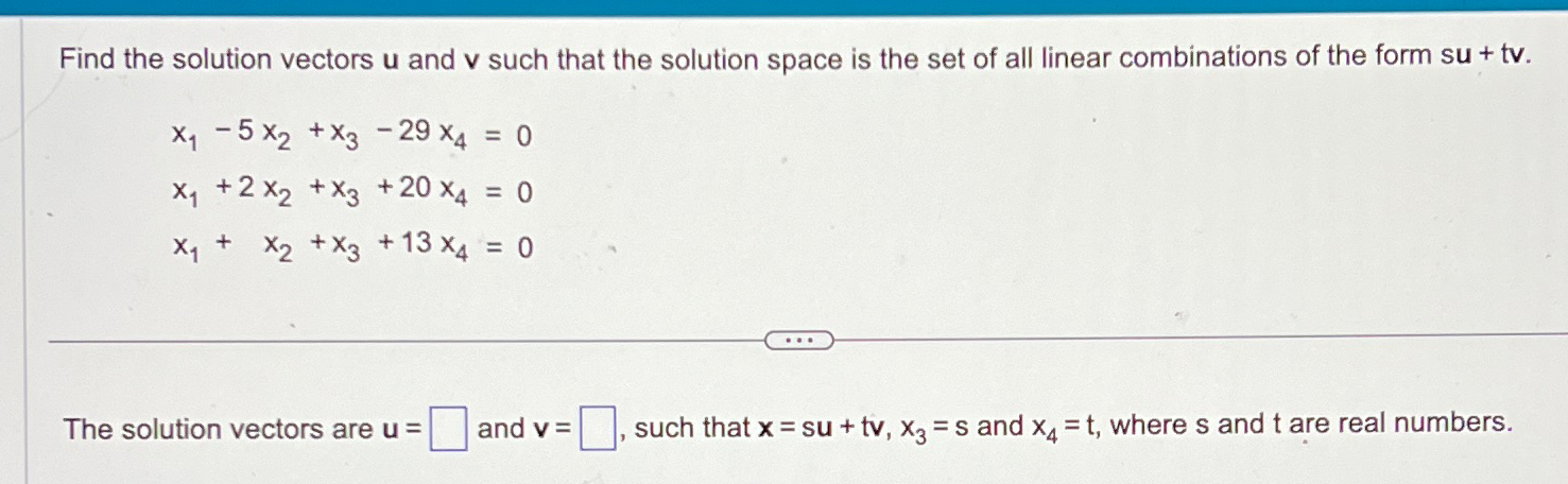 Solved Find the solution vectors u ﻿and v ﻿such that the | Chegg.com
