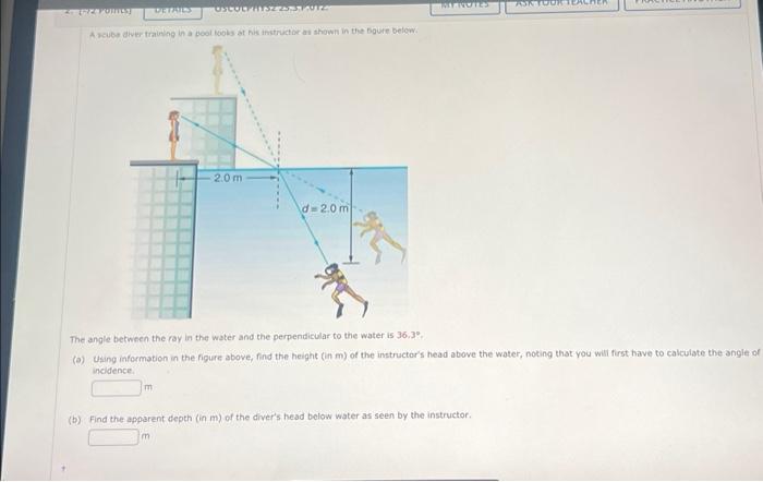 Solved The angle between the ray in the water and the | Chegg.com