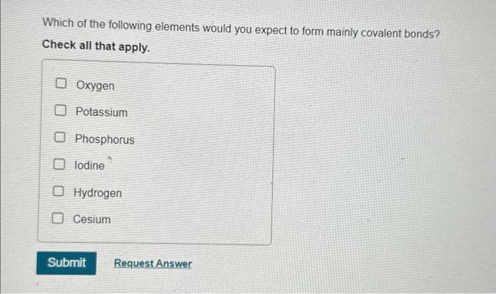 Solved Which of the following elements would you expect to | Chegg.com