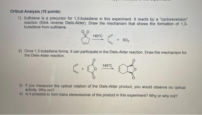 Solved Critical Analysis (10 points) 1) Sulfolene is a | Chegg.com