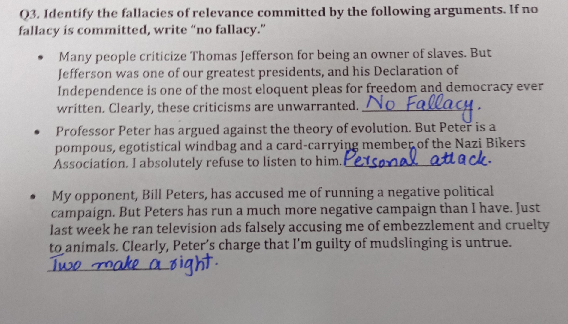 Solved Q3. ﻿Identify the fallacies of relevance committed by | Chegg.com