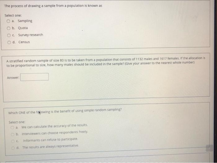 Solved The process of drawing a sample from a population is | Chegg.com