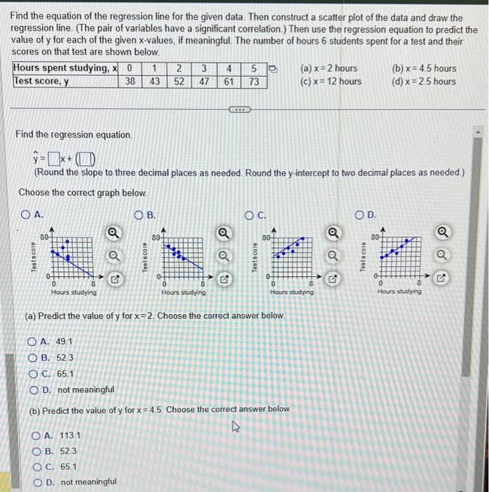 Solved Find the equation of the regression line for the | Chegg.com