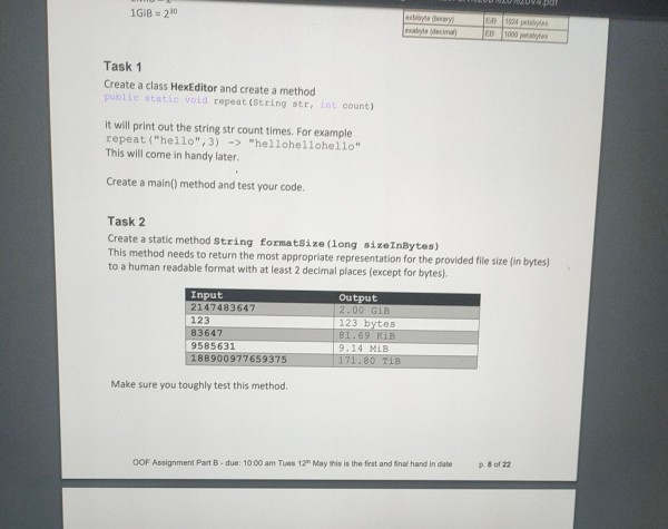 Solved 1GB = 20 Task 1 Create a class HexEditor and create a | Chegg.com