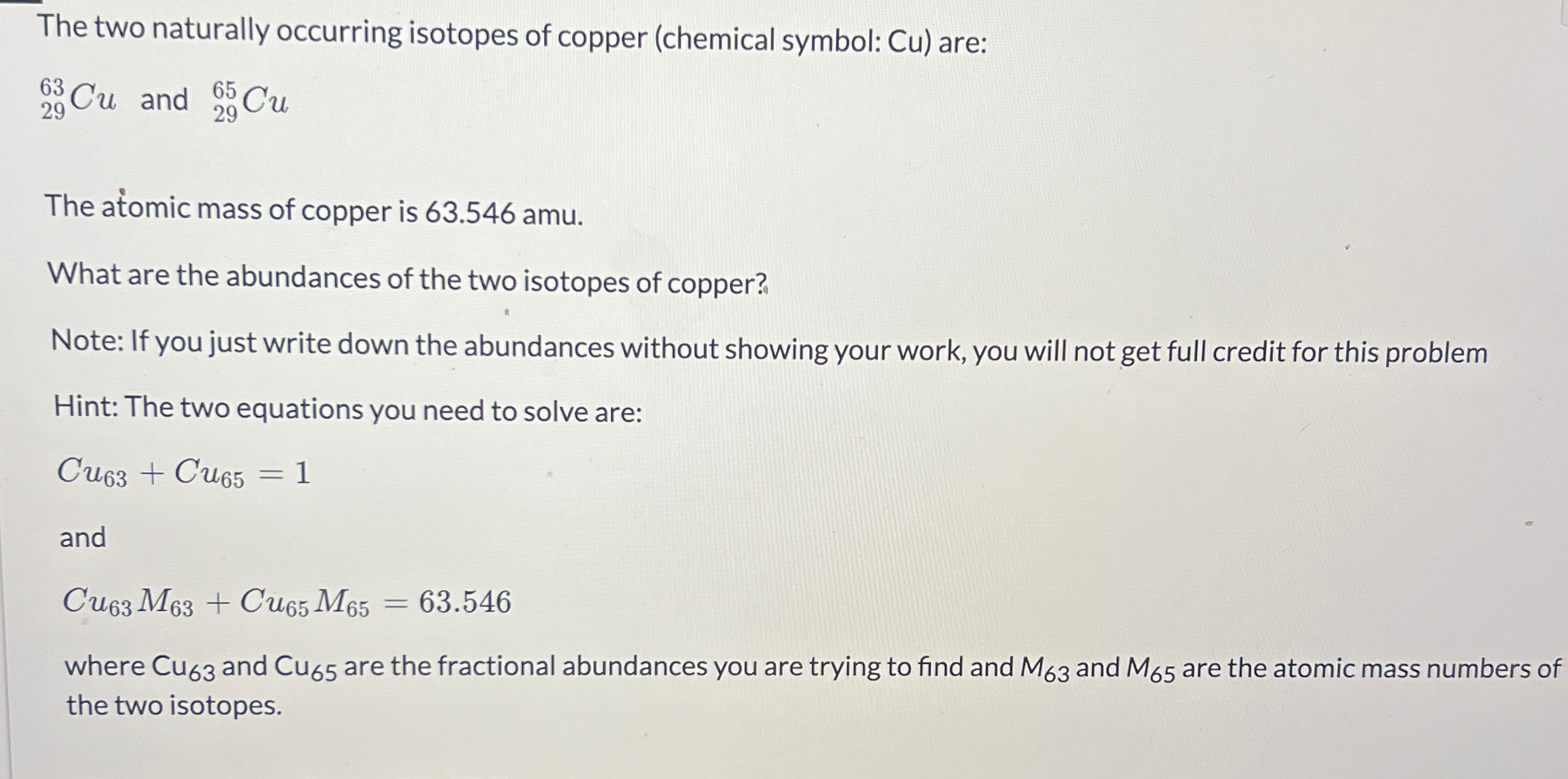 Solved The two naturally occurring isotopes of copper | Chegg.com