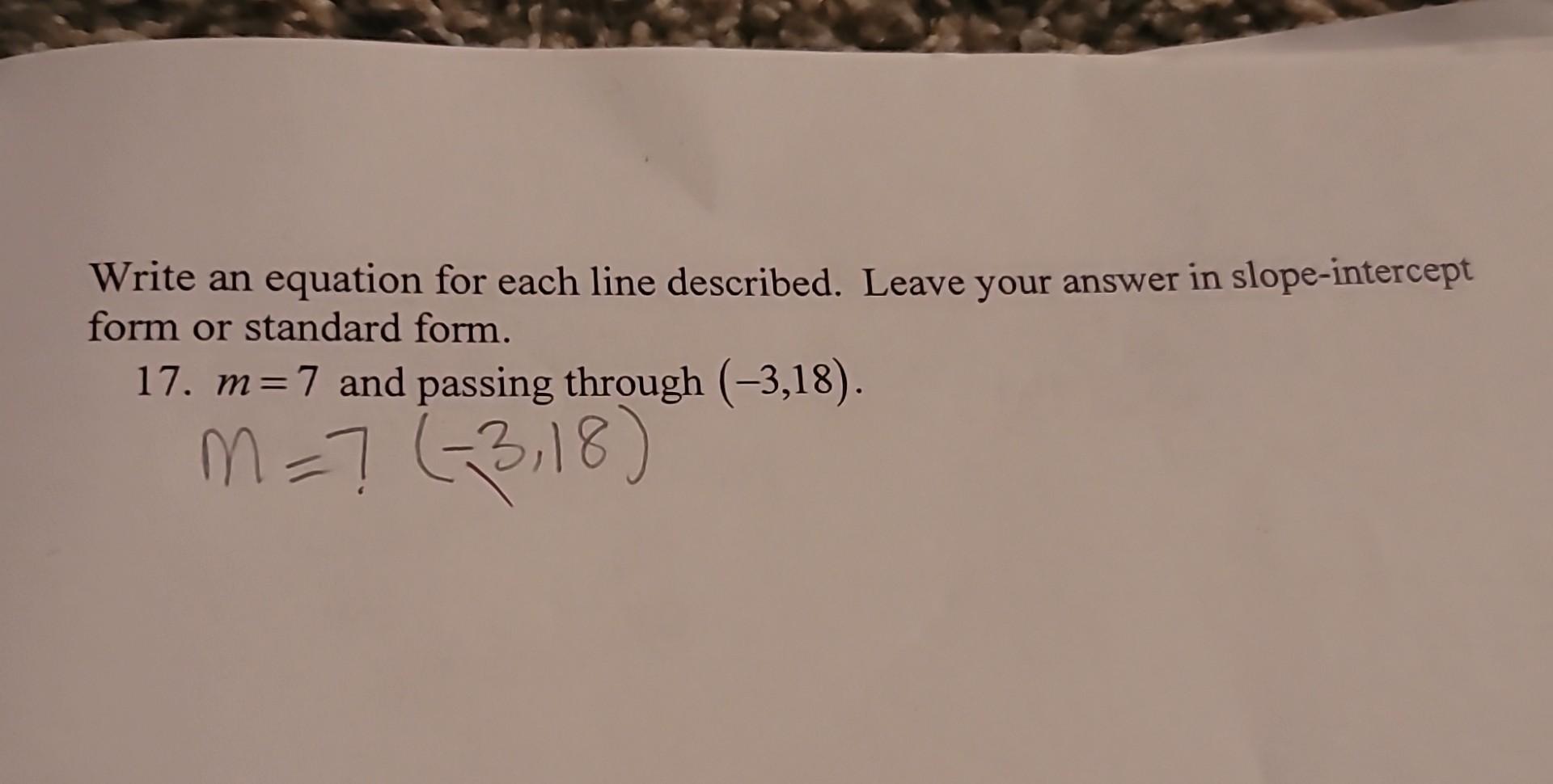 Solved Write an equation for each line described. Leave your | Chegg.com