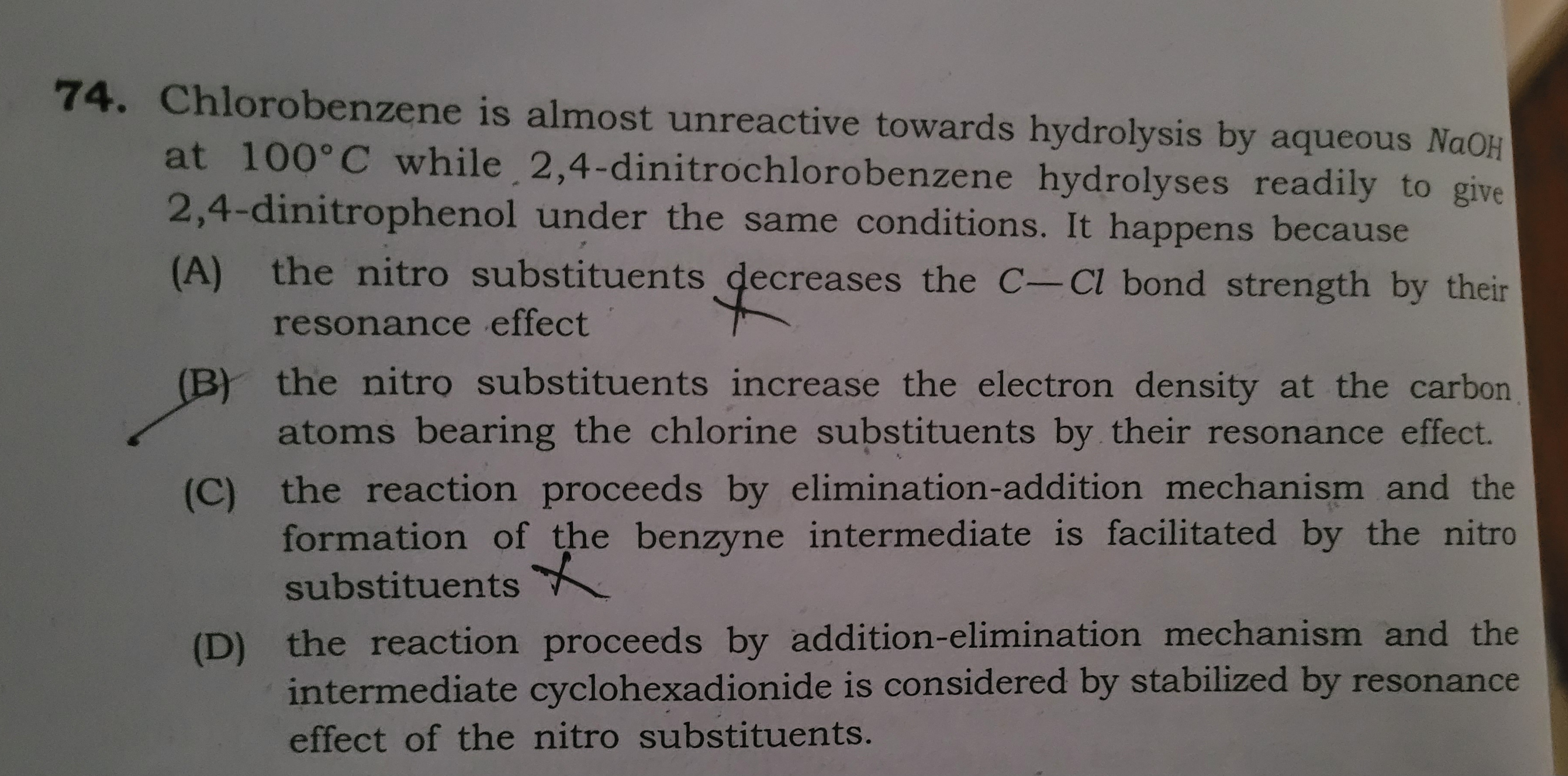 Solved Chlorobenzene is almost unreactive towards hydrolysis | Chegg.com