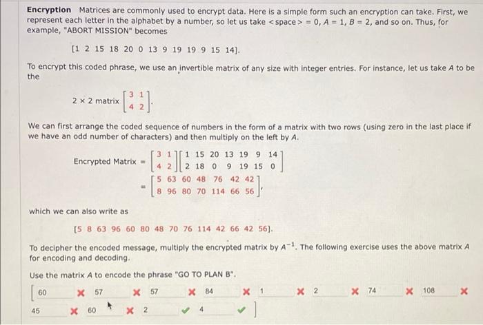 Solved Encryption Matrices are commonly used to encrypt | Chegg.com