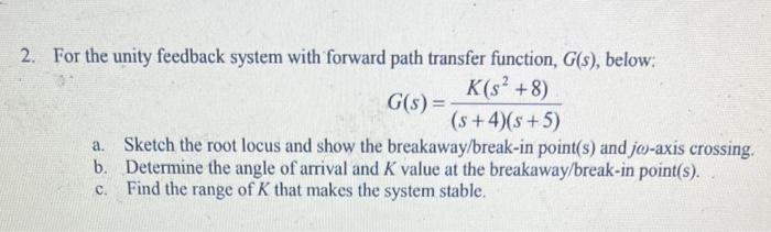 Solved For the unity feedback system with forward path | Chegg.com